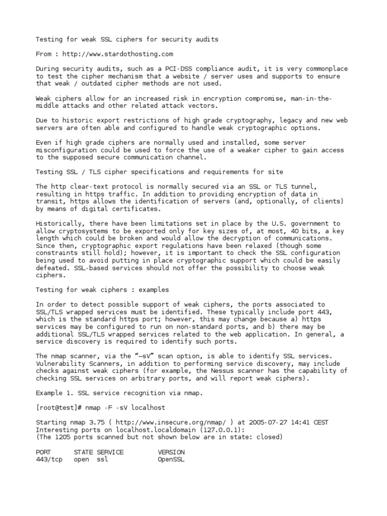 Testing For Weak SSL Ciphers For Security Audits | PDF | Transport ...