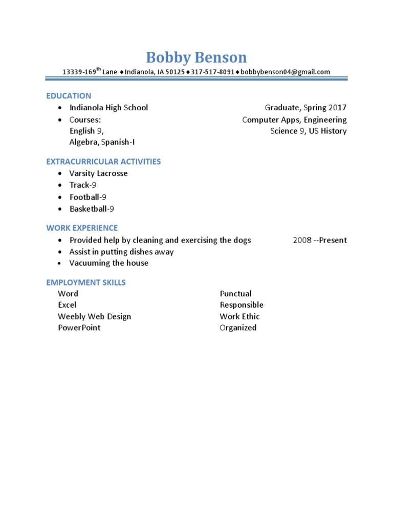 Bobby Benson's Resume and Skills Overview | PDF