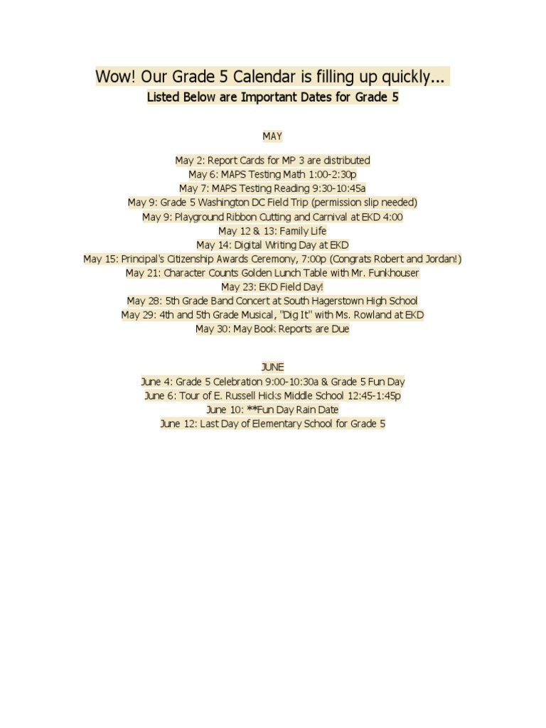 End of Year Dates | PDF | Art