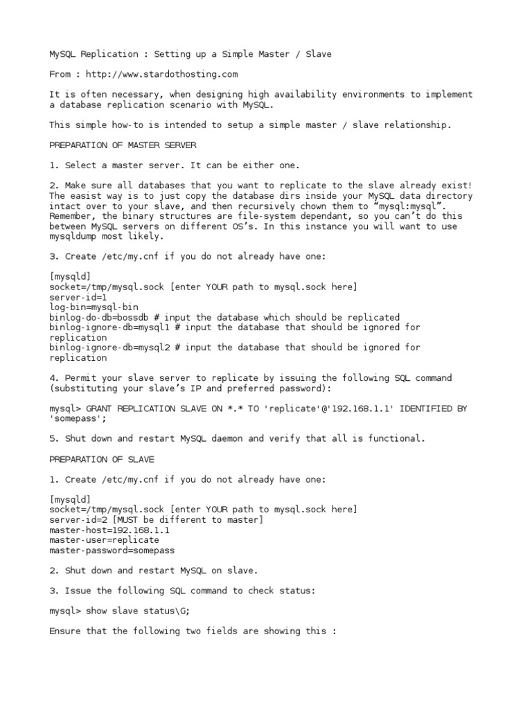 MySQL Replication: Setting Up A Simple Master / Slave | PDF | My Sql | Data Management Software