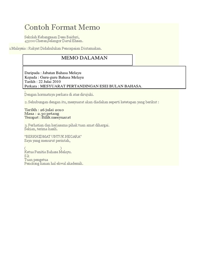 Contoh Format Memo | PDF