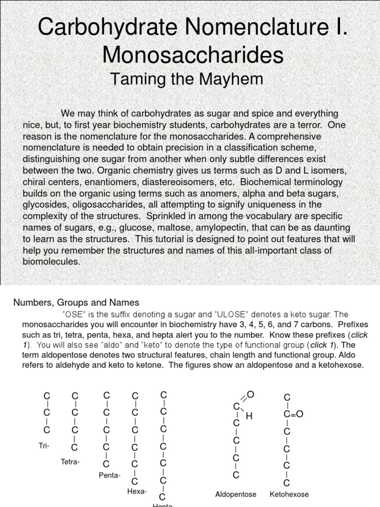 Carbohydrate Nomenclature | PDF | Carbohydrates | Glucose