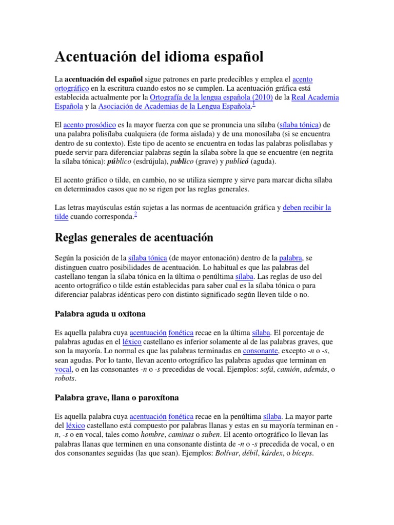 Acentuación Del Idioma Español | PDF | Palabra | Lengua española