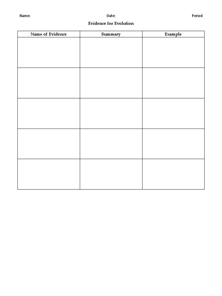 Evidence for Evolution Organizer | PDF