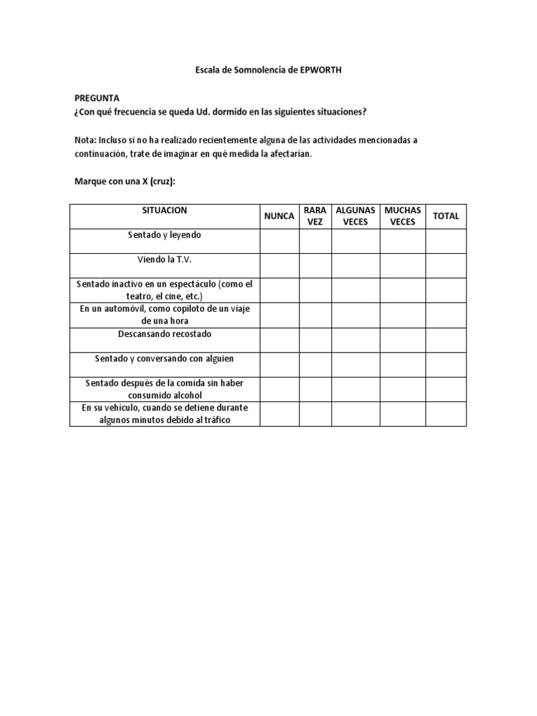 Escala de Somnolencia de EPWORTH | PDF