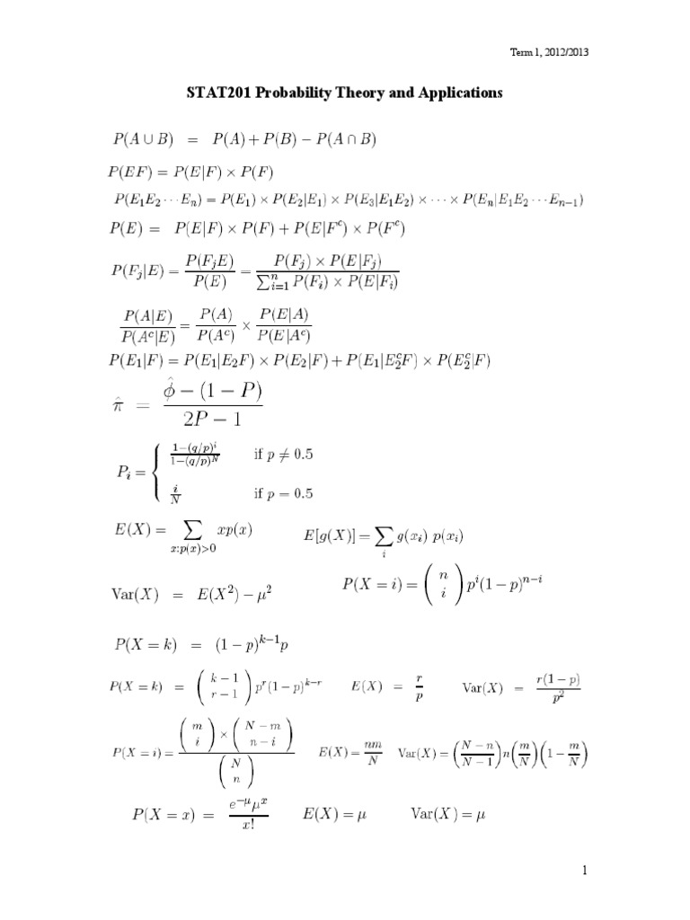 Formula Sheets For Financial Mathematics | PDF