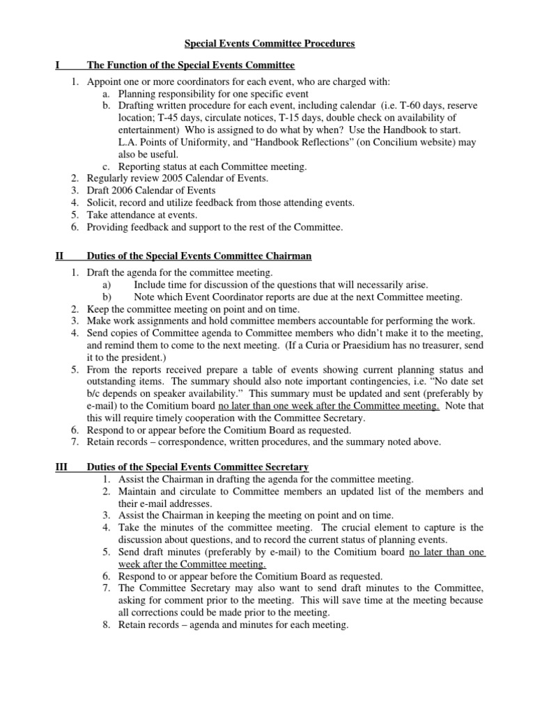 Special Events Committee Procedures Guide | PDF | Chairman | Government