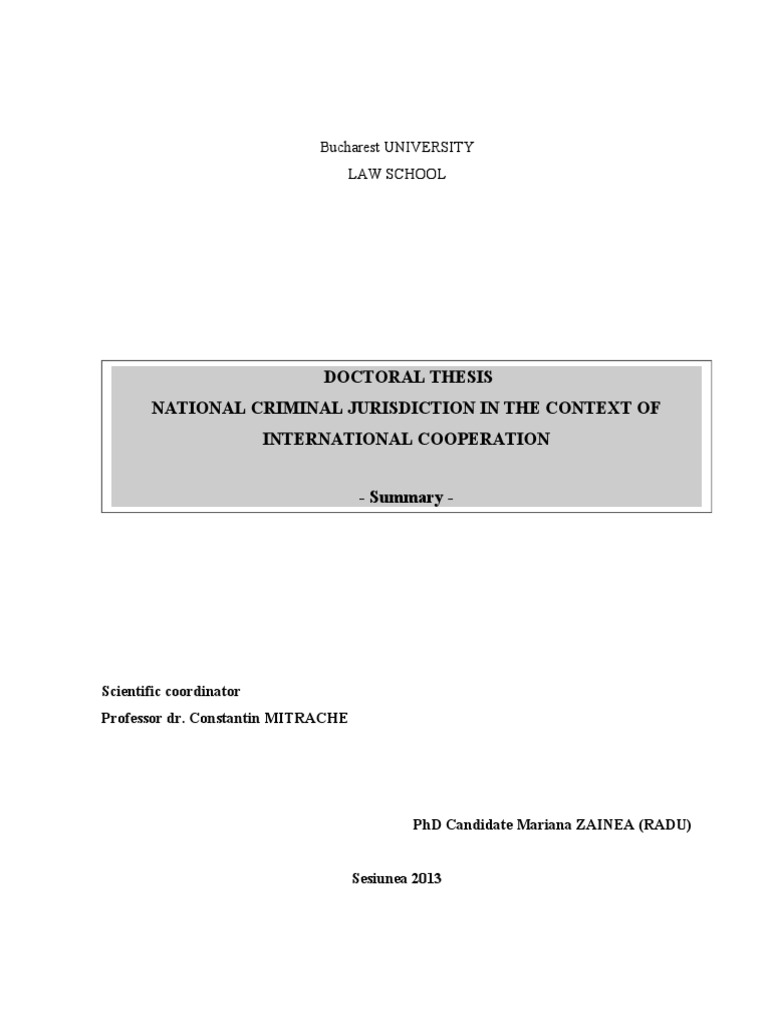 Doctoral Thesis National Criminal Jurisdiction in The Context of ...