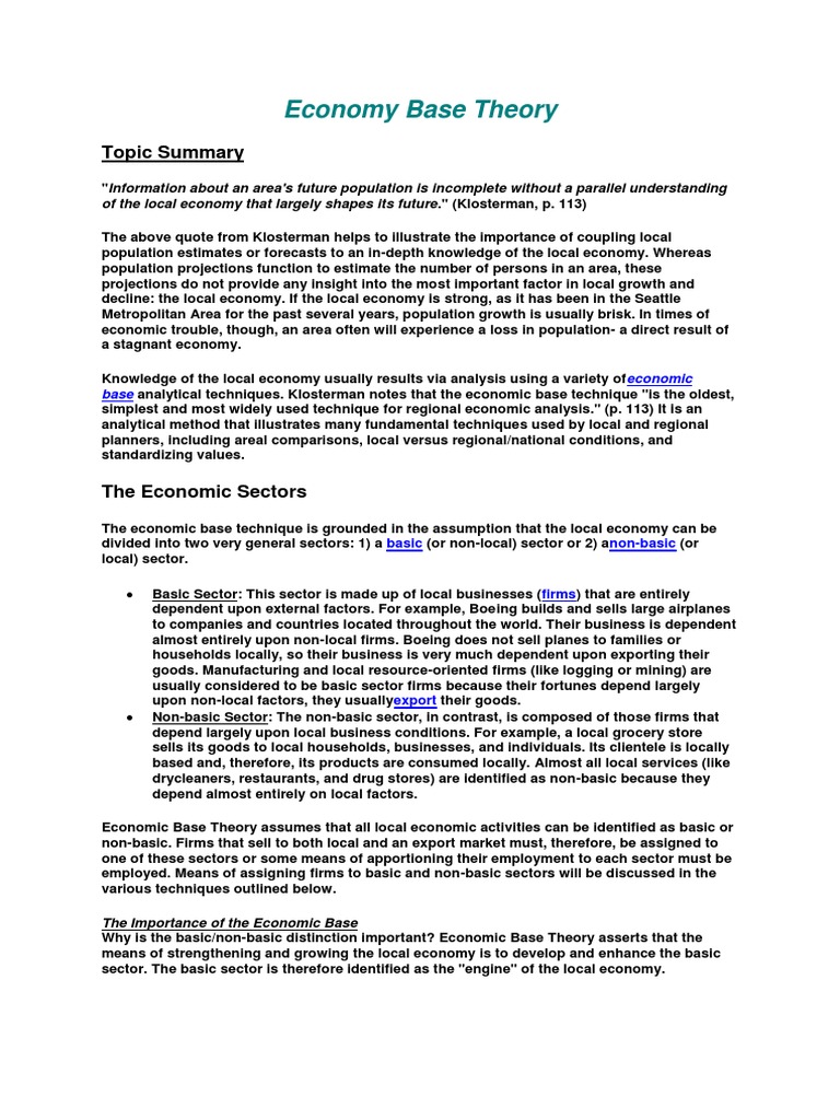 Economic Base Theory | PDF | Multiplier (Economics) | Employment