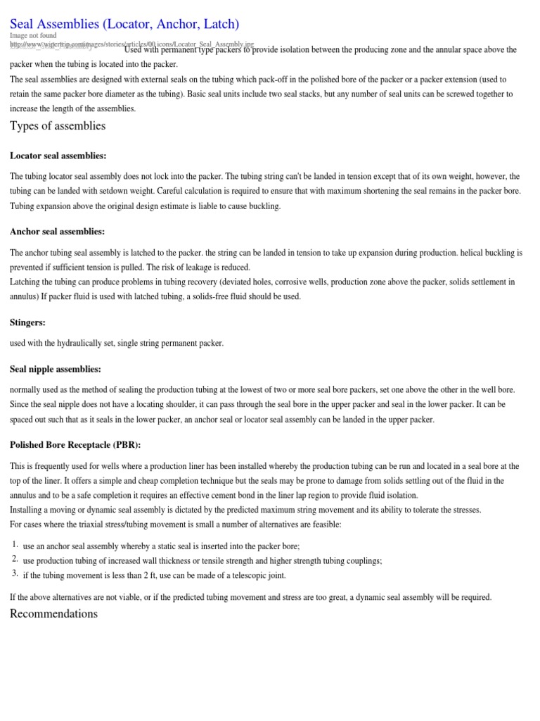 Seal Assemblies (Locator, Anchor, Latch) | PDF | Tension (Physics ...