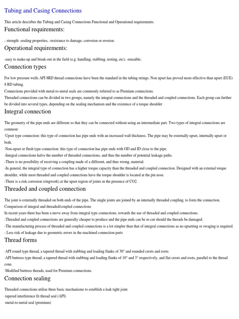 Tubing and Casing Connections | PDF | Pipe (Fluid Conveyance ...