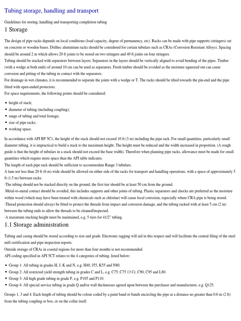 Tubing Storage and Handling Guidelines | PDF | Pipe (Fluid Conveyance ...