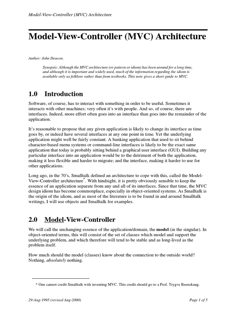 Model View Controller (MVC) Architecture | Download Free PDF | Model–View–Controller | Graphical ...