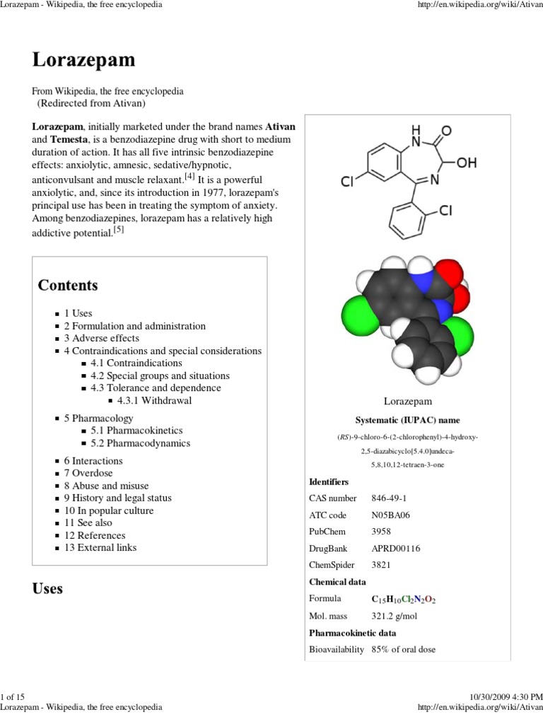 Lorazepam - Wikipedia, The Free Encyclopedia | Benzodiazepine | Medical ...