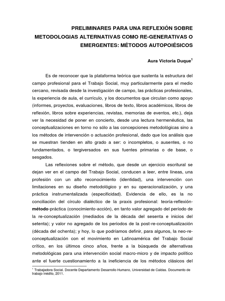 Aura Victoria Duque Metodologias Alternativas | PDF | Trabajo Social ...
