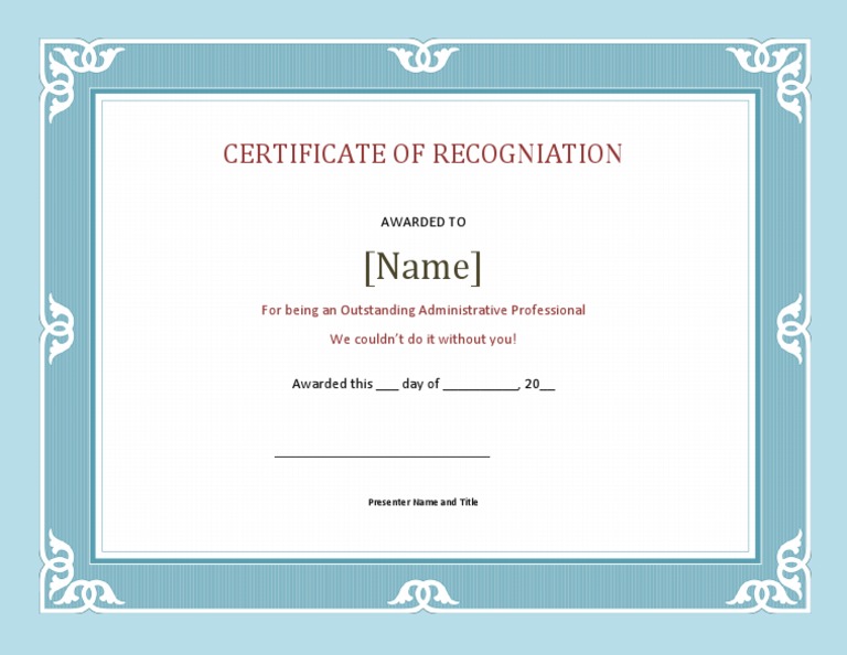 Certificate of Recognition for Admin Excellence | PDF