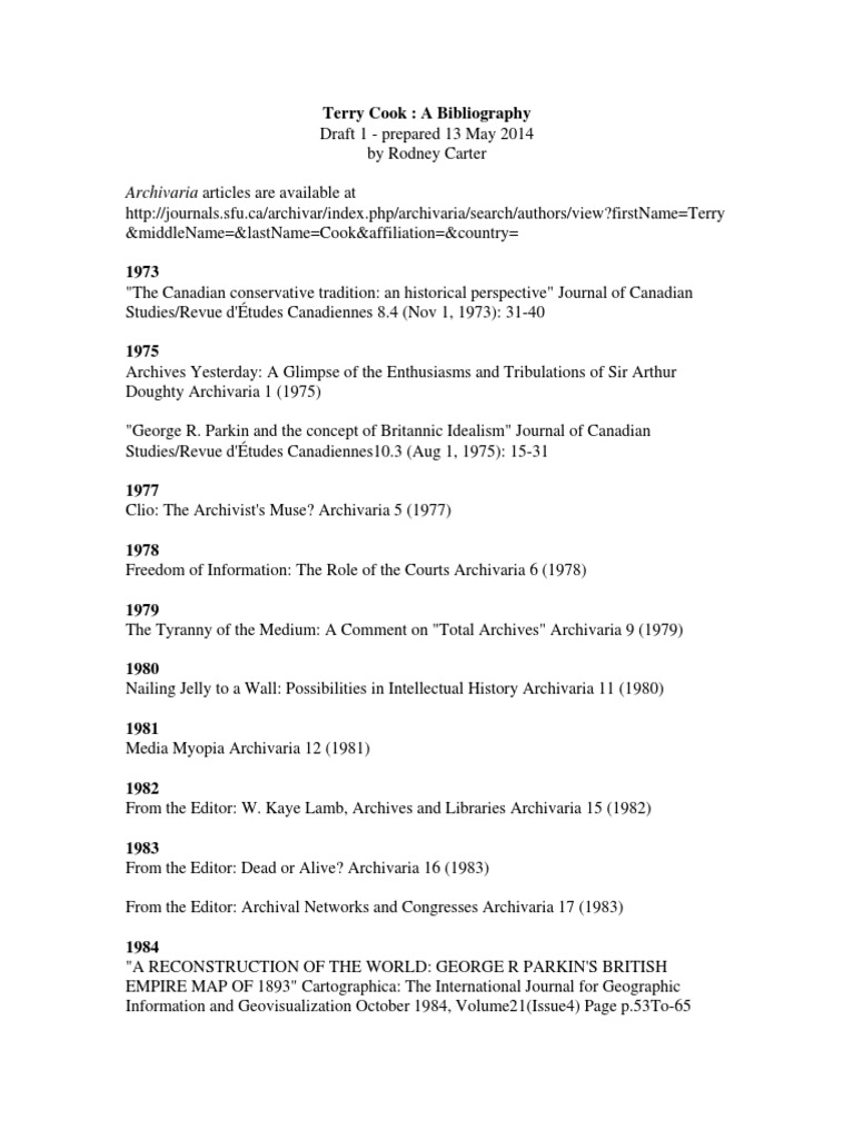Terry Cook: A Bibliography | PDF | Archivist | Archive