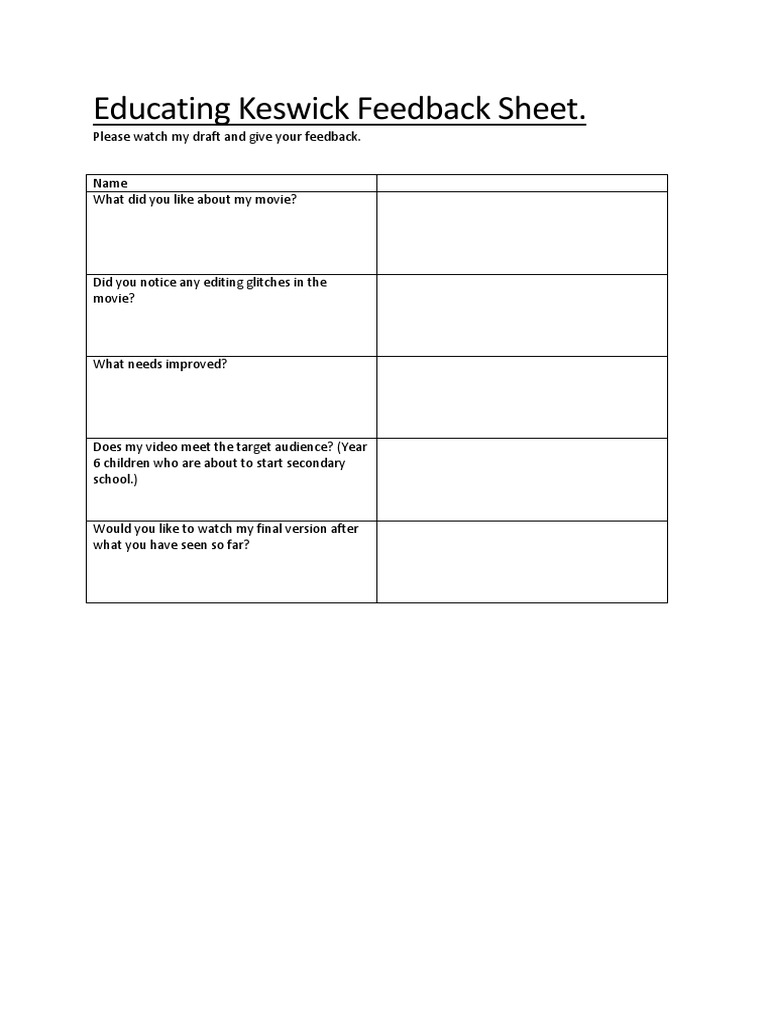 Feedback Sheet | PDF