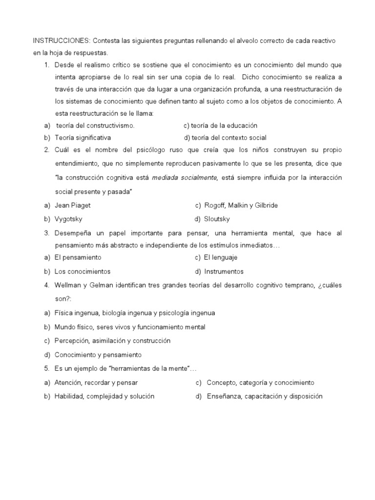 Reactivos Constructivismo, Hoja de Respuestas, Ref. Bibliograf | PDF ...