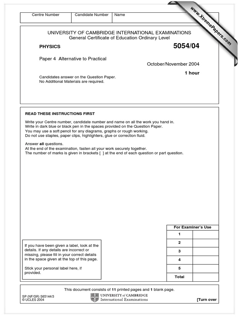 5054 w04 QP 4 | Download Free PDF | Lens (Optics) | Atomic