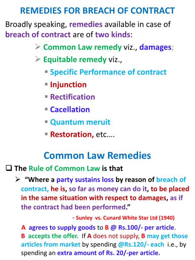 Remedies For Breach of Contract | PDF | Specific Performance | Damages