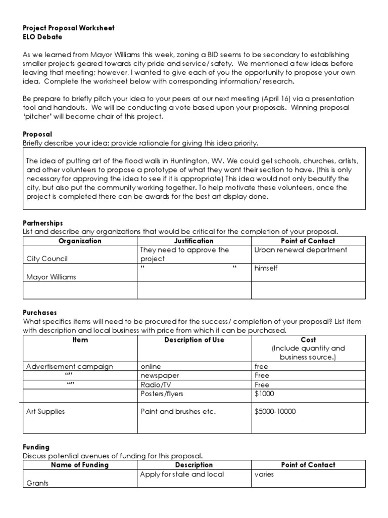 Project Proposal Worksheet | PDF