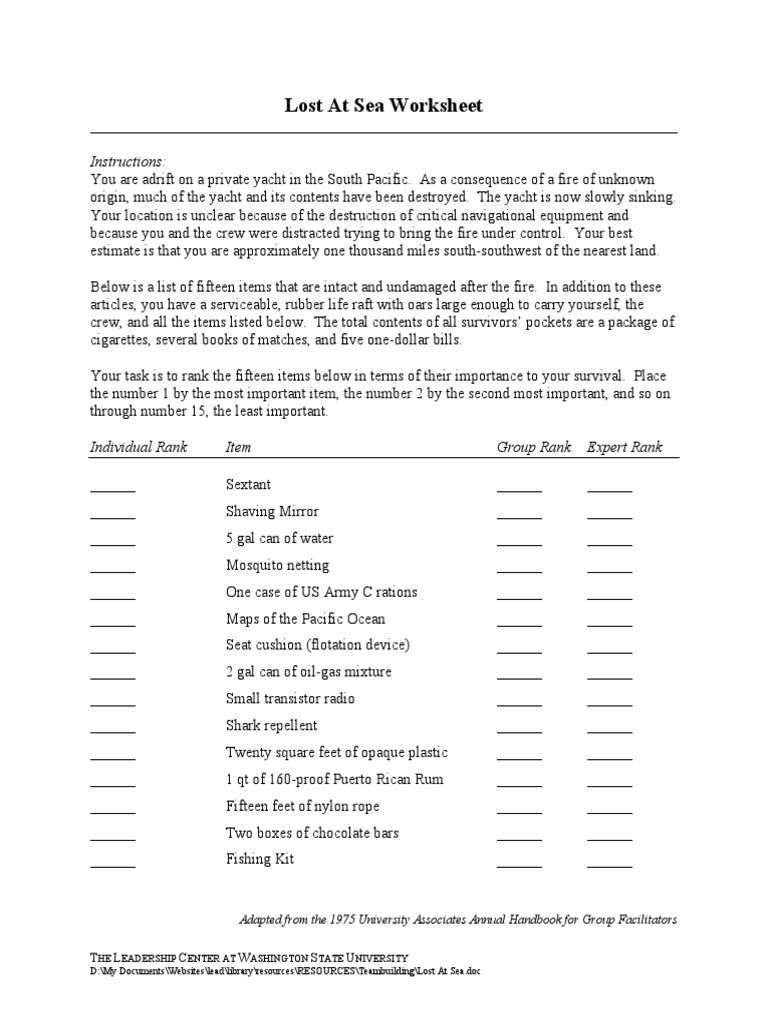 Lost at Sea Worksheet: Instructions | PDF | Nature