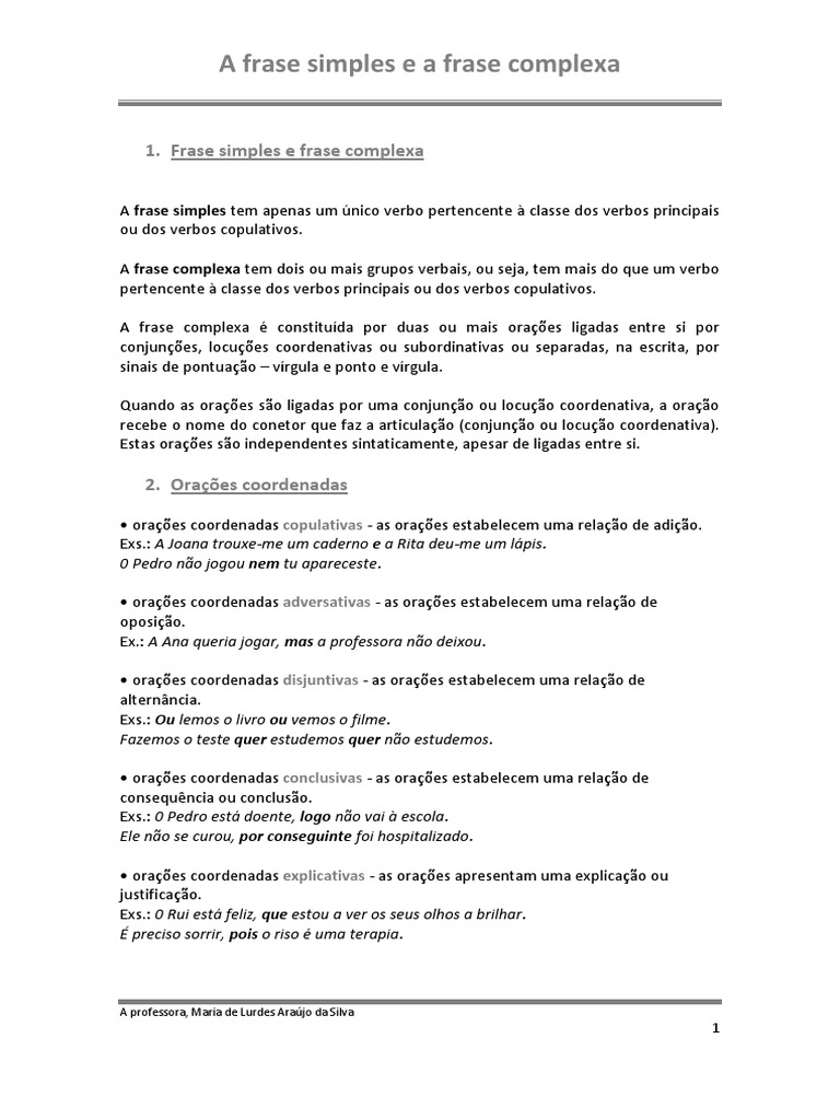 Frase Simples e Frase Complexa-Apontamentos | PDF | Linguística | Sintaxe