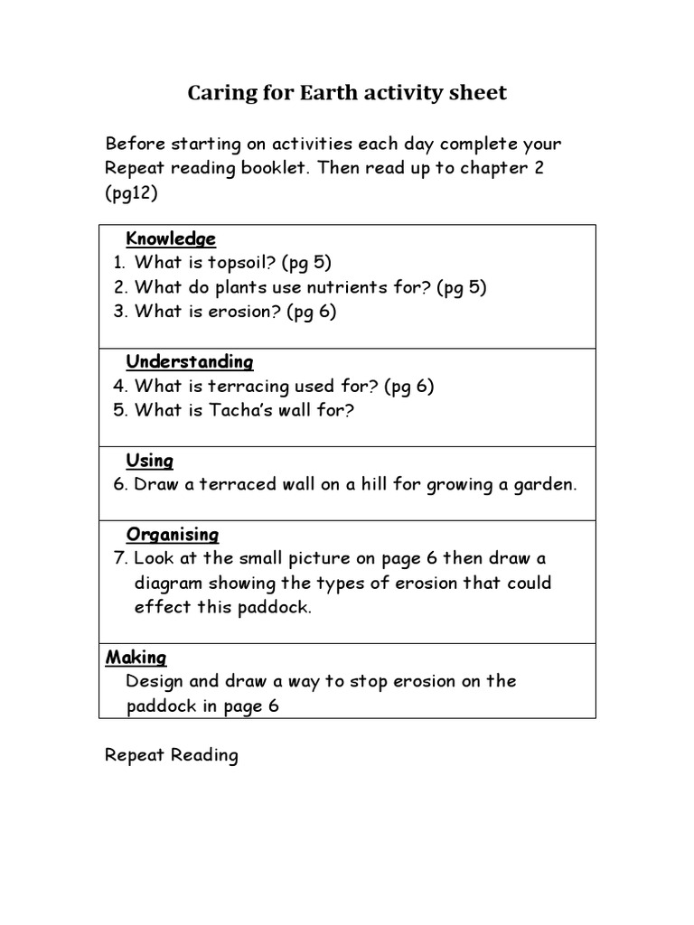 Caring For Earth Activity Sheet | PDF