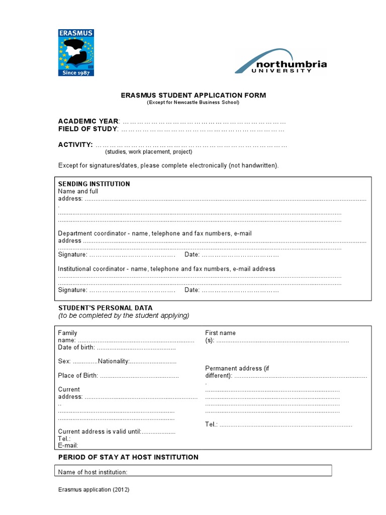 Erasmus Application Form | PDF