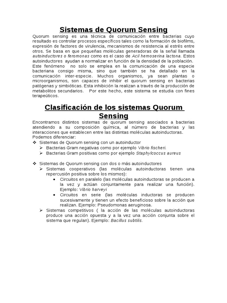Sistemas de Quorum Sensing | PDF | Las bacterias | Ciencias de la vida