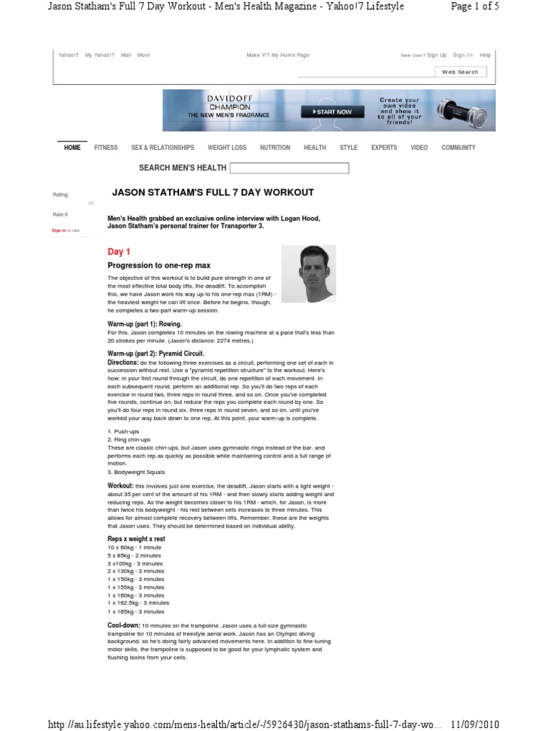 Jason Statham's Full 7 Day Workout | PDF | Physical Exercise | Rowing ...