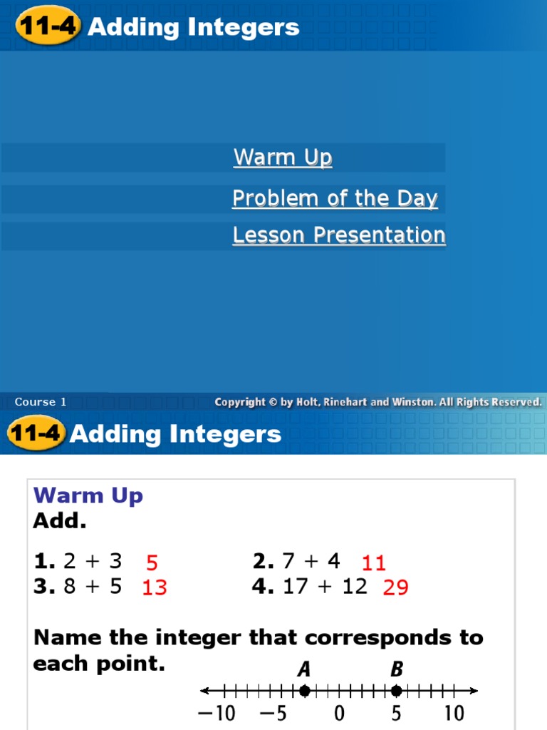 Warm Up Problem of The Day: Course 1 | PDF | Integer | Discrete Mathematics