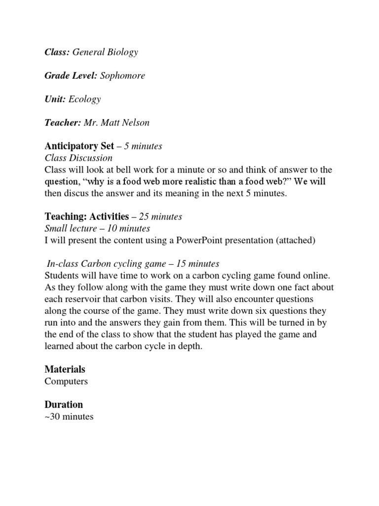 Sophomore Biology: Ecology Unit | PDF