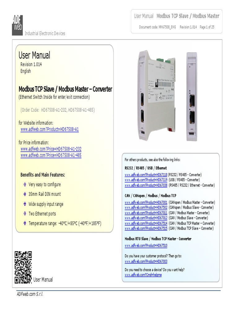 Configuration and Operation Manual for the ADFweb Modbus TCP Slave / Modbus Master Converter ...
