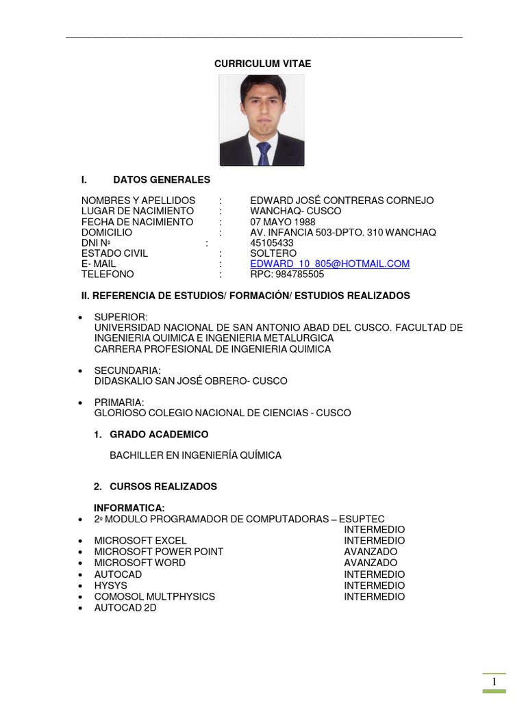 Curriculum Vitae de Edward Contreras | PDF | Tecnología