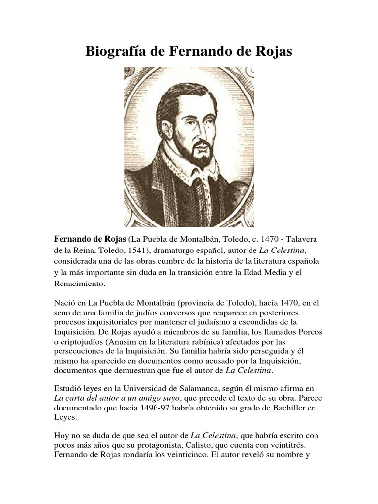 Biografía Fernando Rojas autor Celestina | PDF