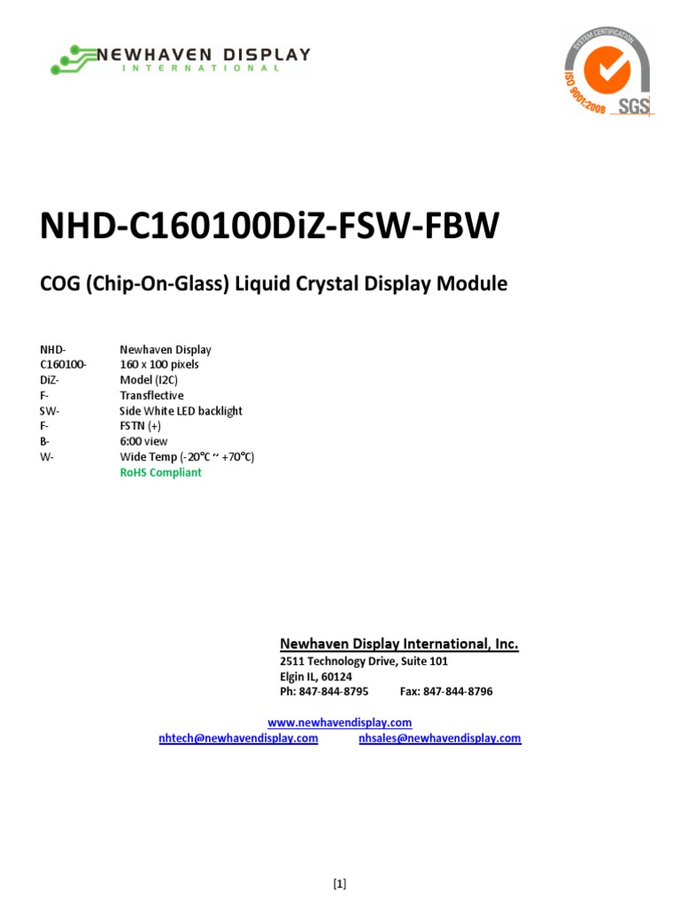 NHD C160100diz FSW FBW | PDF | Computer Engineering | Electricity