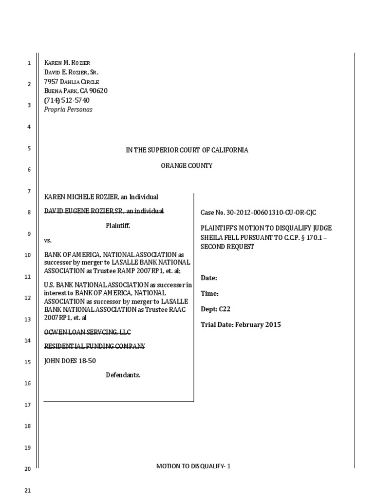 Motion To Disqualify Judge (170.1) | PDF | Pro Se Legal Representation ...