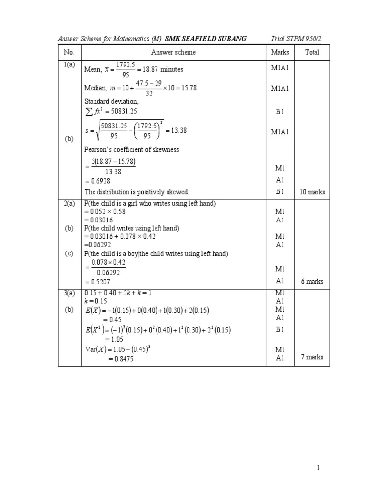 TRIAL STPM MATHEMATICS M 2 (SELANGOR) SMK Seafield Answer | PDF ...