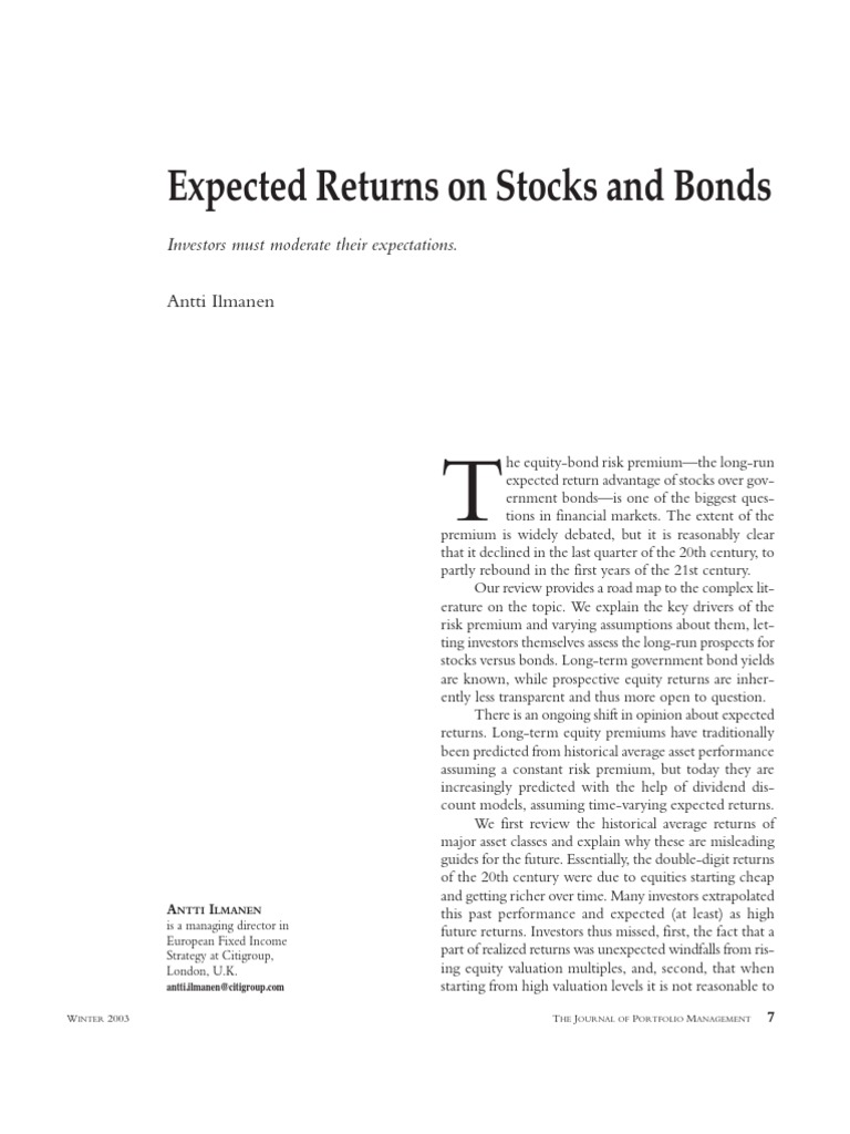 Expected Returns On Stocks and Bonds | PDF | Yield (Finance) | Bonds ...