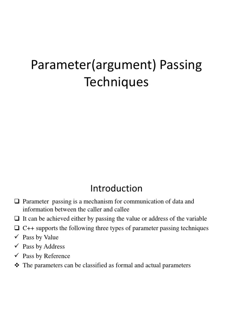 Argument Passing Techniques Pdf Parameter Computer Programming Subroutine