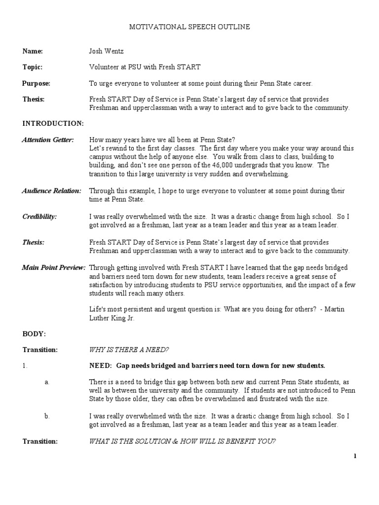Fresh START Motivational Speech Outline | PDF | Communication | Cognition