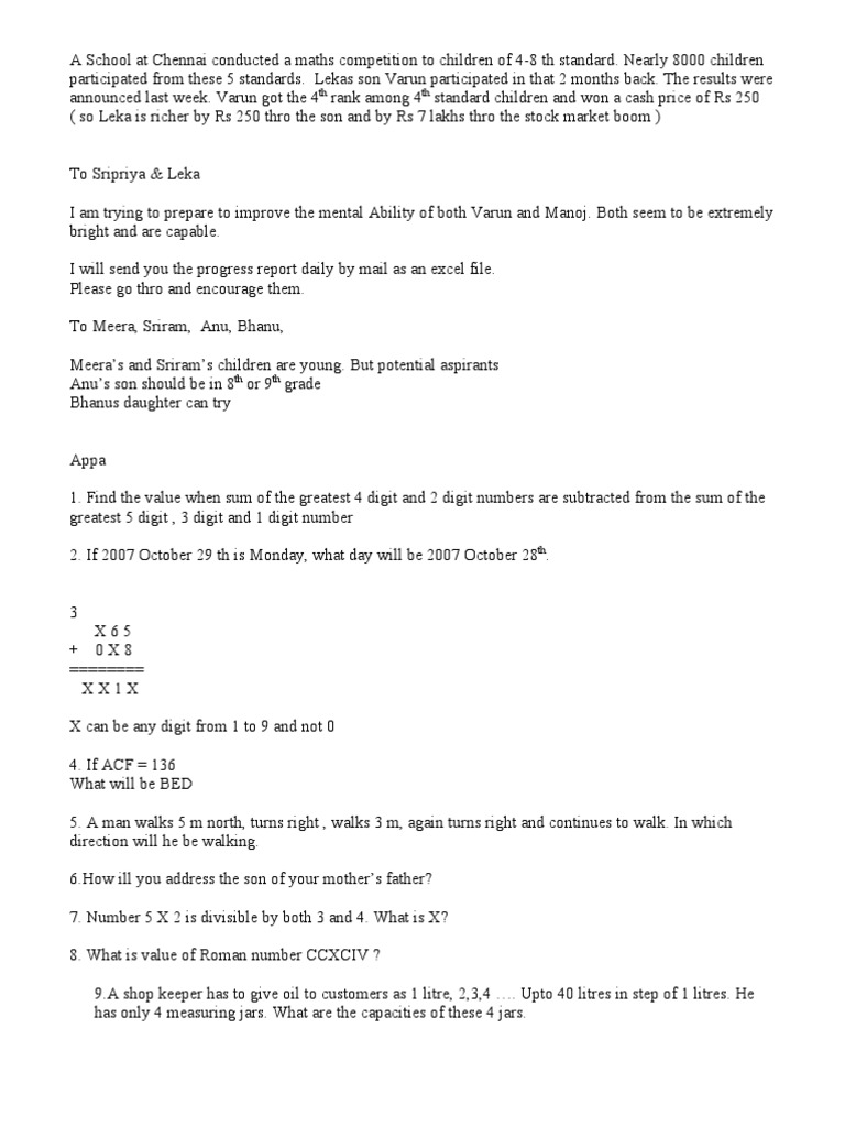 Math Olympiad Questions | Business