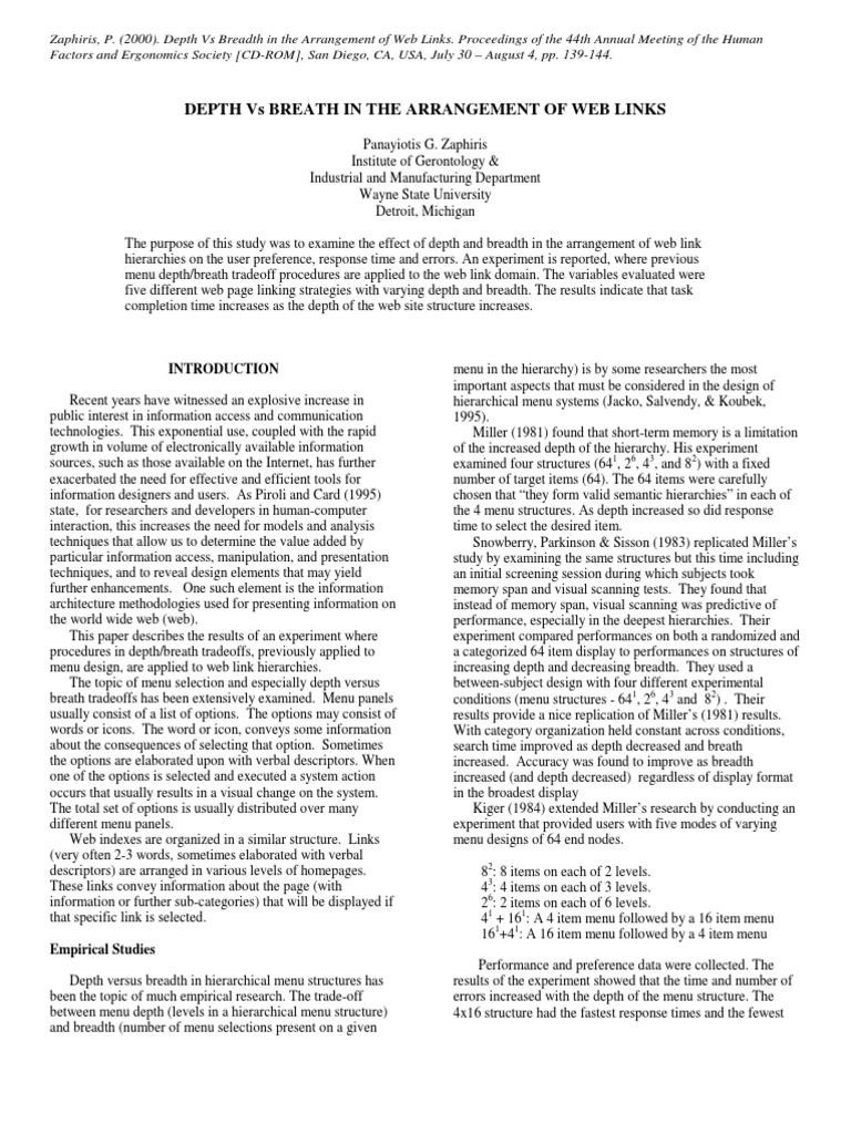Depth vs. Breadth in Web Link Design | PDF | Menu (Computing) | World ...
