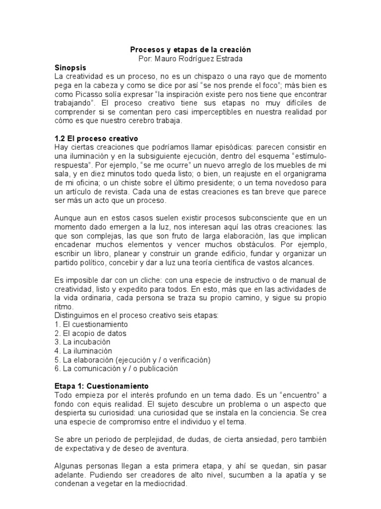 Procesos Y Etapas De La Creación Pdf Creatividad Mente