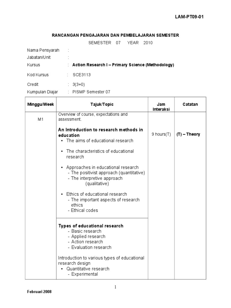 Action Research Course Outline | PDF
