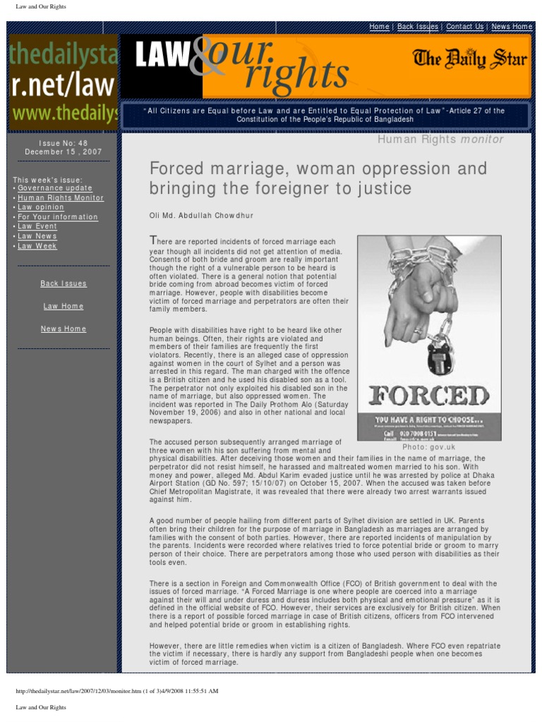 Forced Marriage, Woman Oppression and Bringing Foreigner to Justice ...