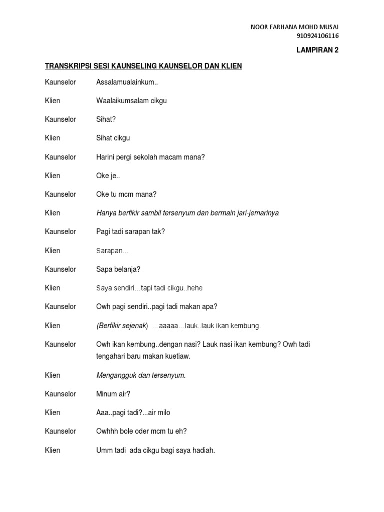 Contoh Transkripsi Guru Dan Klien | PDF