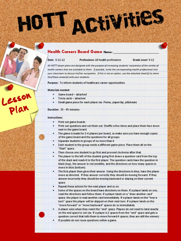 Health Careers Board Game: Date: 6-11-12 Professions: All Health ...